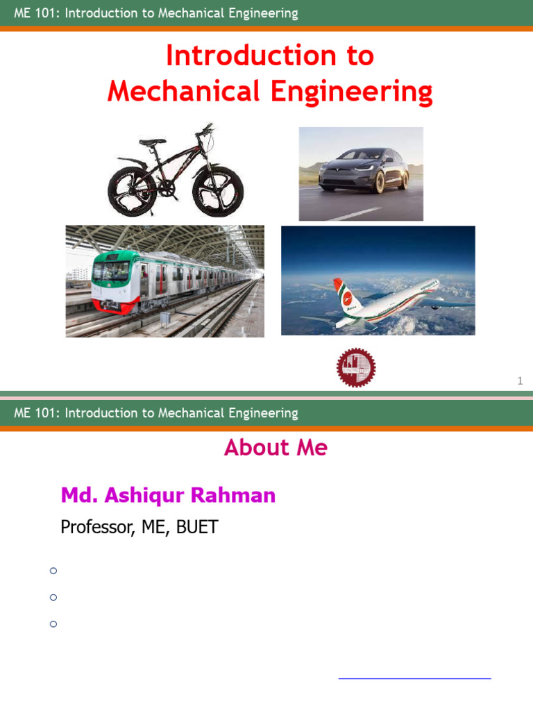 Lecture 1 ME 101 Introduction | PDF | Engineering | Mechanical Engineering