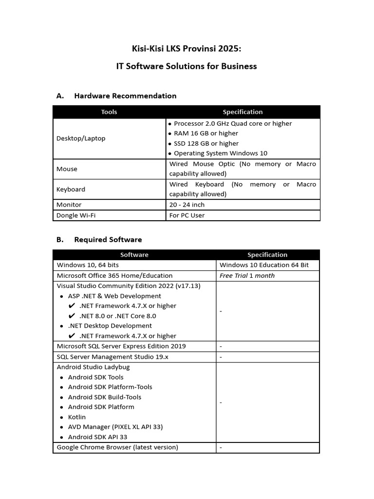 Kisi-Kisi LKS Provinsi 2025 - IT Software Solutions For Business | PDF | Databases | Android ...