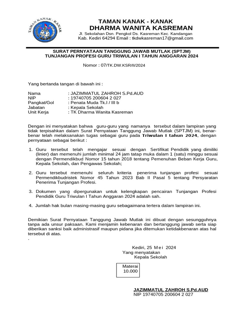 Format SPTJM TPG TW1 2024 - Jazim | PDF