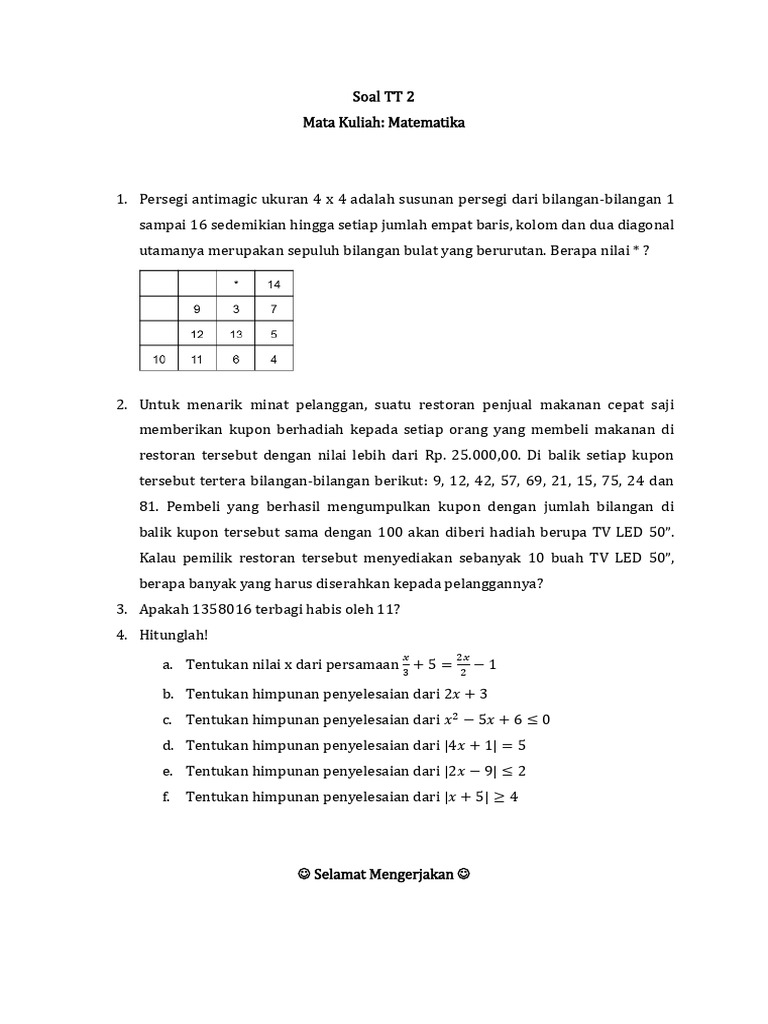 Soal TT2 MTK | PDF