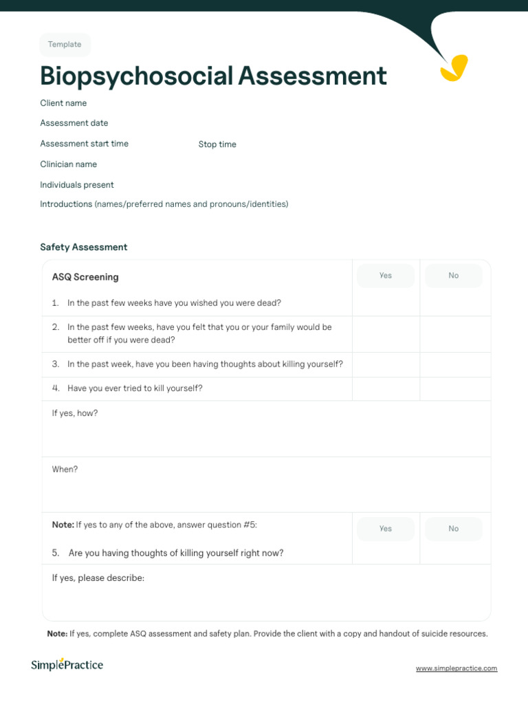 SimplePractice Biopsychosocial Assessment | PDF | Mental Health ...