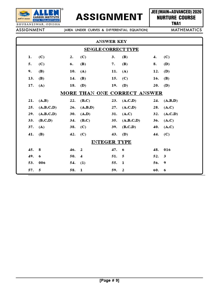 Assignment - Area & Differential Equation - TNA1-KEY | PDF