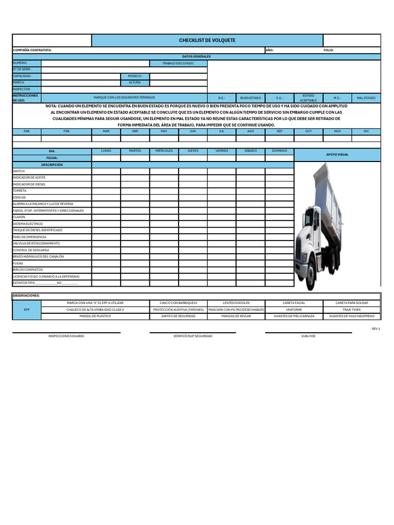 Checklist de Inspección de Volquete | PDF