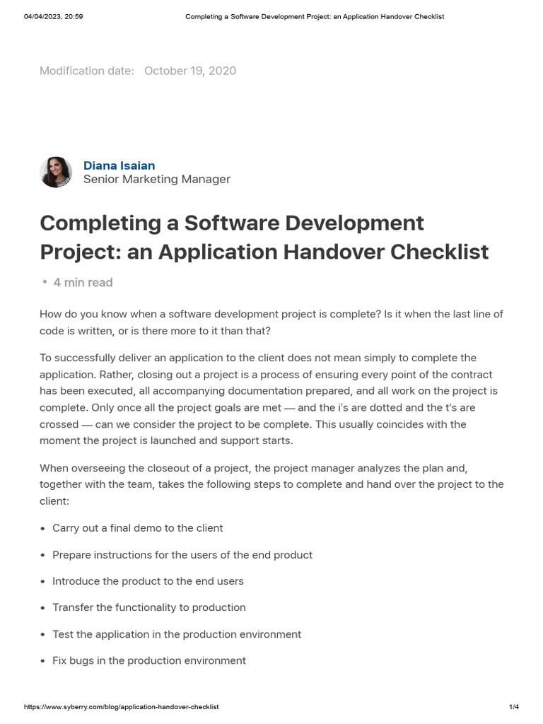 Completing A Software Development Project - An Application Handover ...