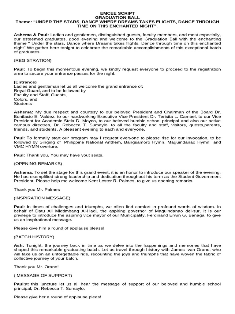 EMCEE-SCRIPT-Graduation-Ball | PDF