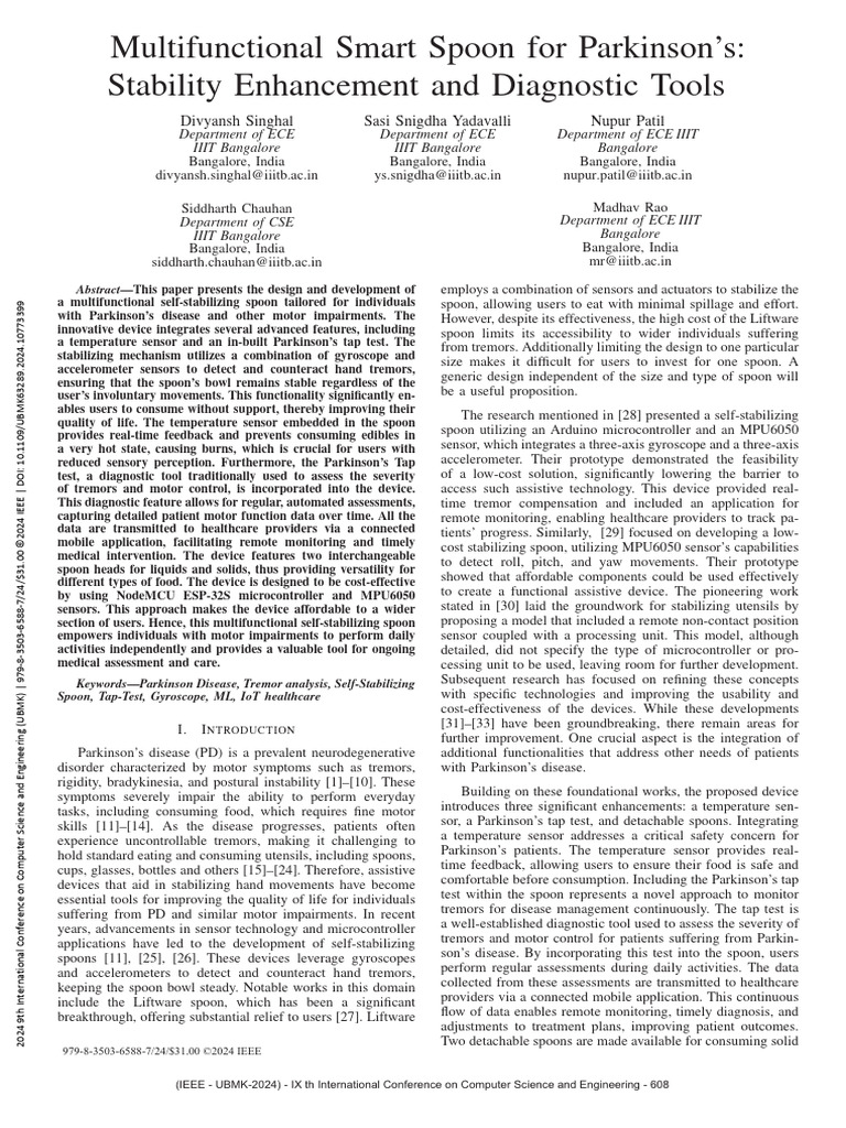 Multifunctional Smart Spoon For Parkinsons Stability Enhancement and ...