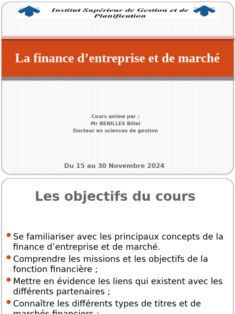 Cours sur la Finance d'Entreprise et de Marché | PDF | Dettes | Bilan ...