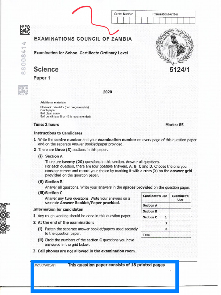 2020 ECZ GRADE 12 INTERNAL SCIENCE PAPER 1 | PDF