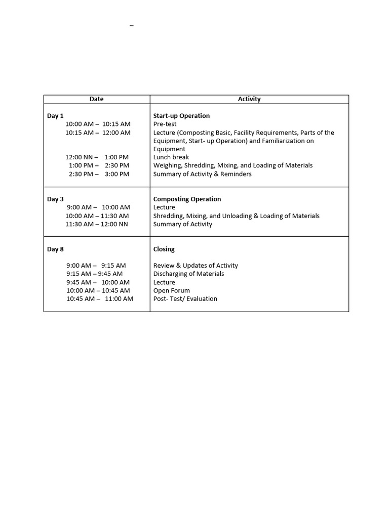 Sample Online Training Schedule - DDC | PDF