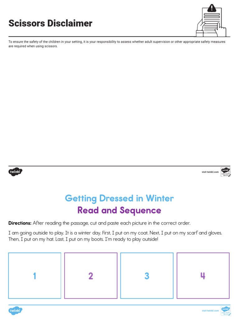 Color Kindergarten Getting Dressed in Winter Read and Sequence Activity ...