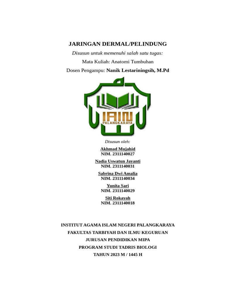 Jaringan Dermal Tumbuhan: Struktur & Fungsi | PDF