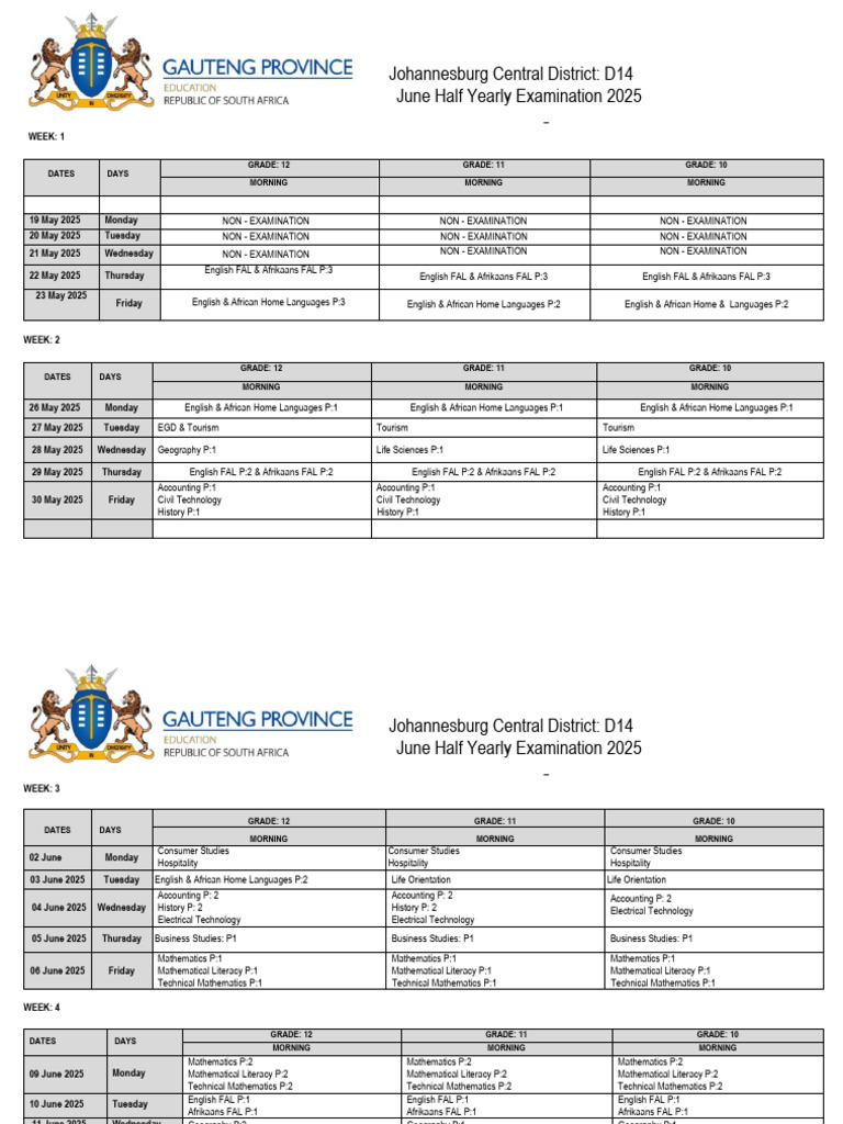 June Exam Time Table 2025 | PDF