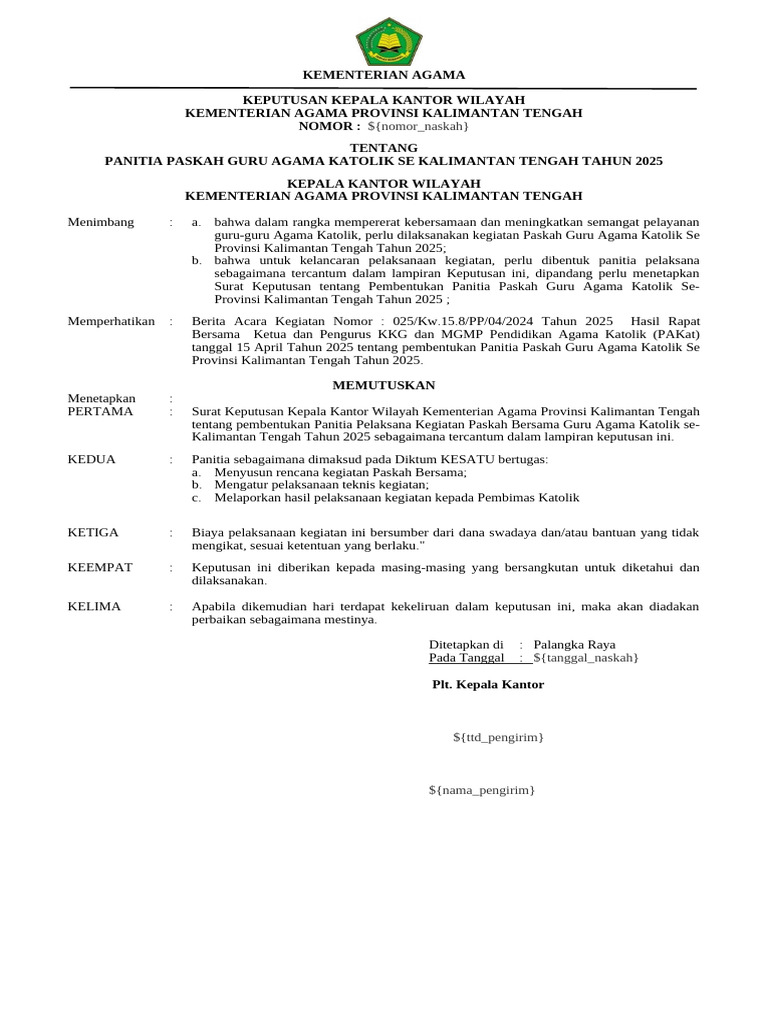 Pembentukan Panitia Paskah 2025 Kalteng | PDF
