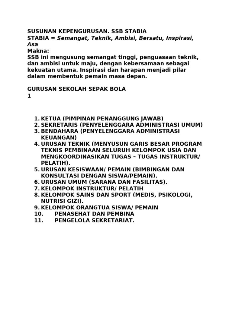 Susunan Kepengurusan SSB | PDF