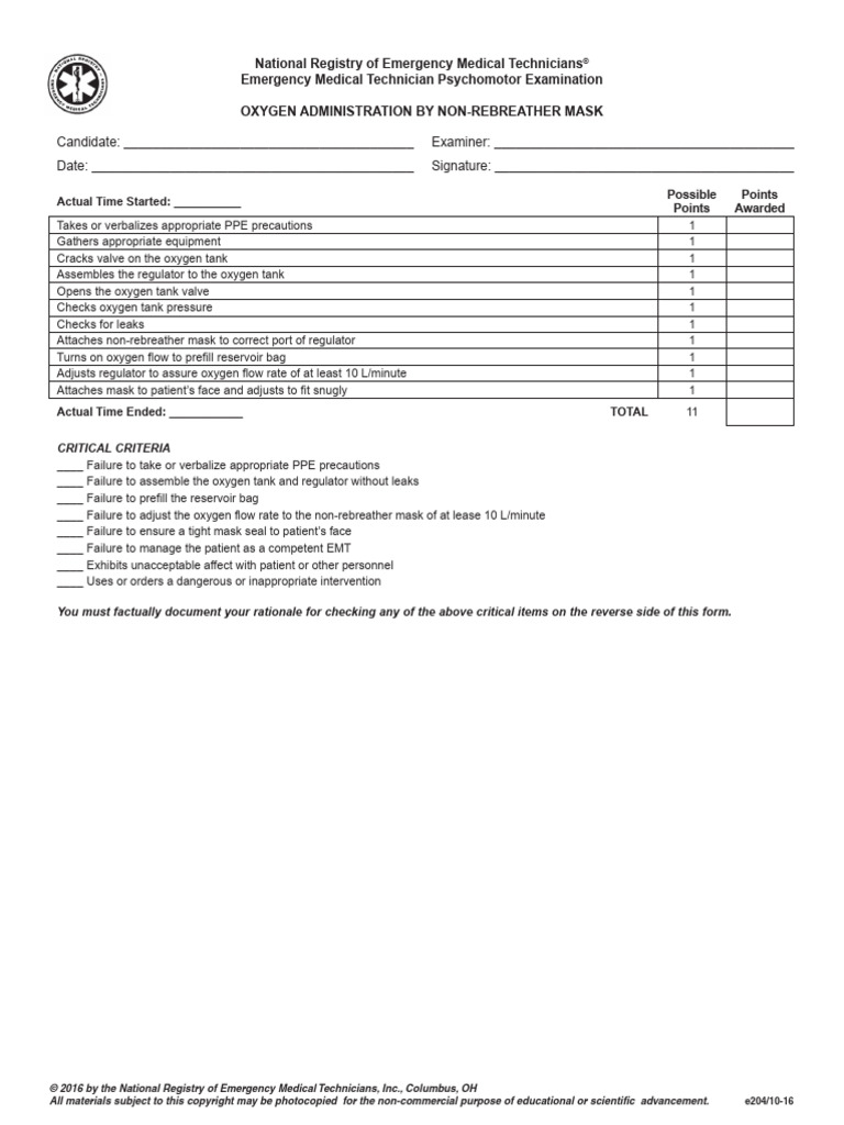 NREMT - Oxygen Administration | PDF | Emergency Medical Technician ...