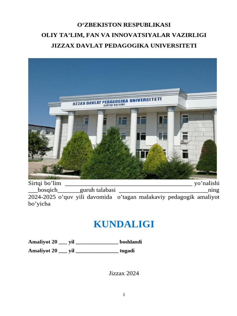 Kundalik Namuna 5-Kurs 16 Xaftalik | PDF