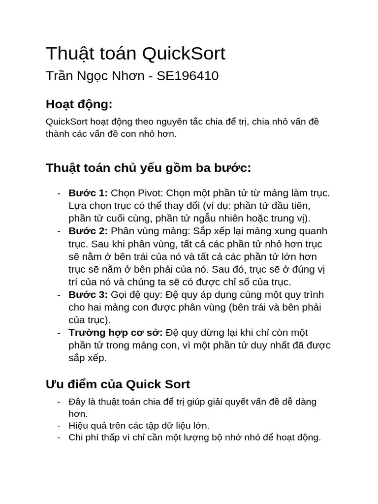 Thuật toán QuickSort | PDF