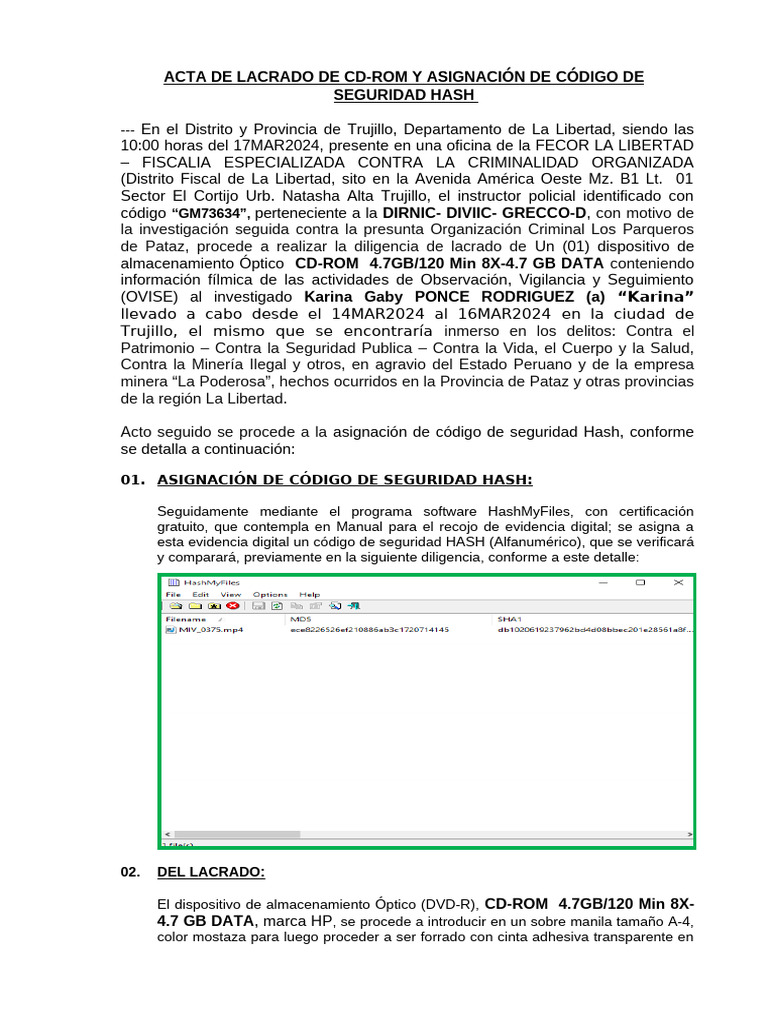 Actas de Recepcion y Lacrado de CD Codigo Hash - Corregido | PDF | CD ROM | Medios de almacenamiento