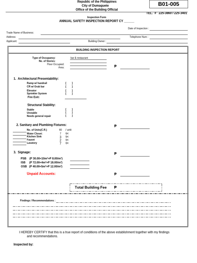 Annual Safety Inspection Report Template | PDF