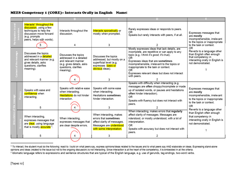 Edited – C1 - Shield (Rubric and Teams) | PDF | English Language | Fluency