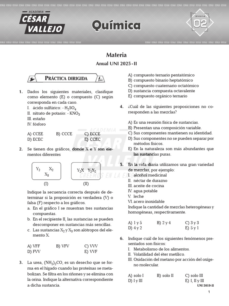 QU ACV Dir Sem02 | PDF | Sustancias químicas | Ciencias fisicas