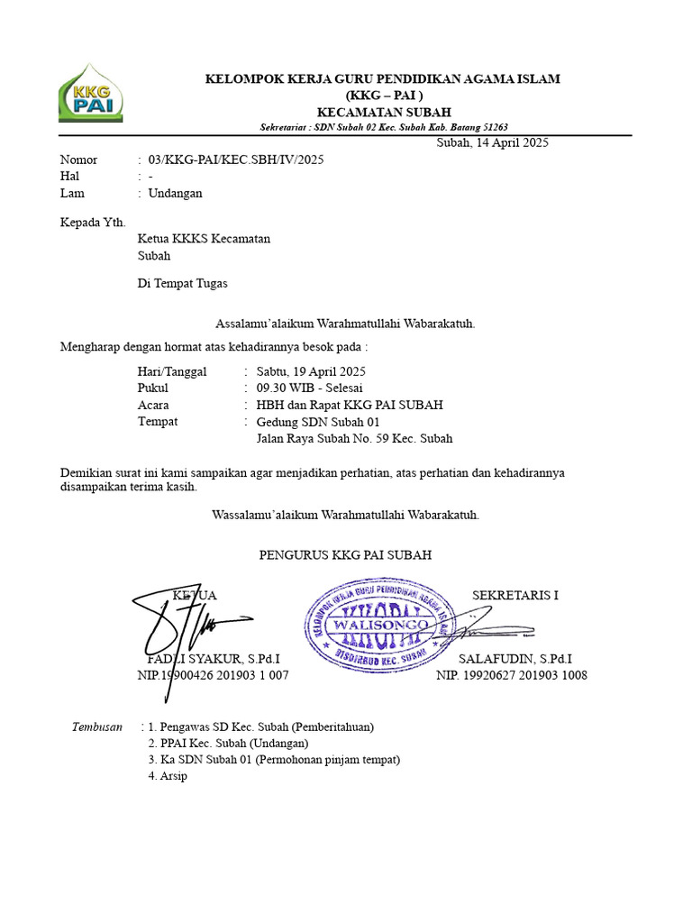 Surat_Undangan_HBH_Pengawas_GPAI_Subah[1]KKKS | PDF