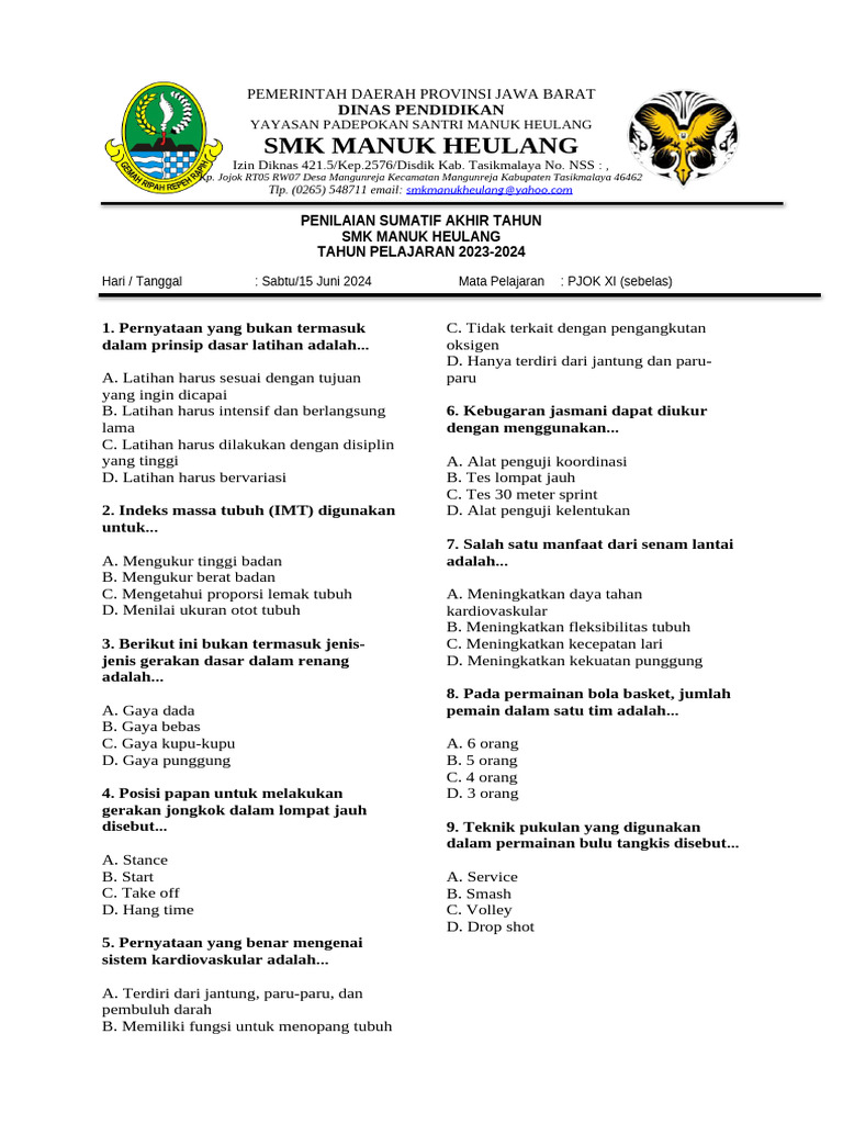 Soal PAT PJOK Kelas XI | PDF