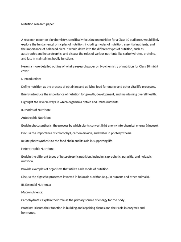 Nutrition Research Paper | PDF | Nutrition | Diet & Nutrition