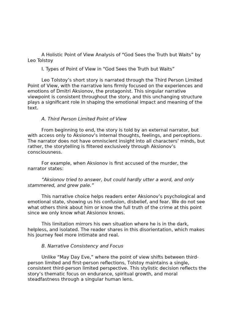 POV Analysis of "God Sees the Truth" | PDF | Narration | Narrative