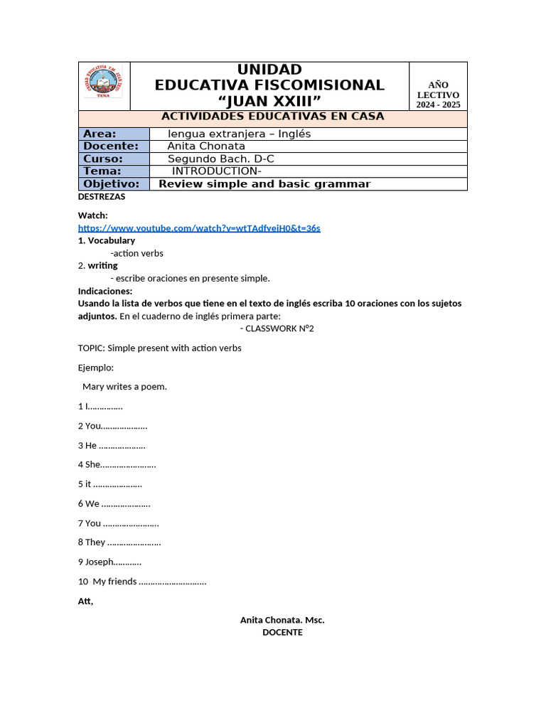 Fichas Lunes 2do.c D. 1 | PDF