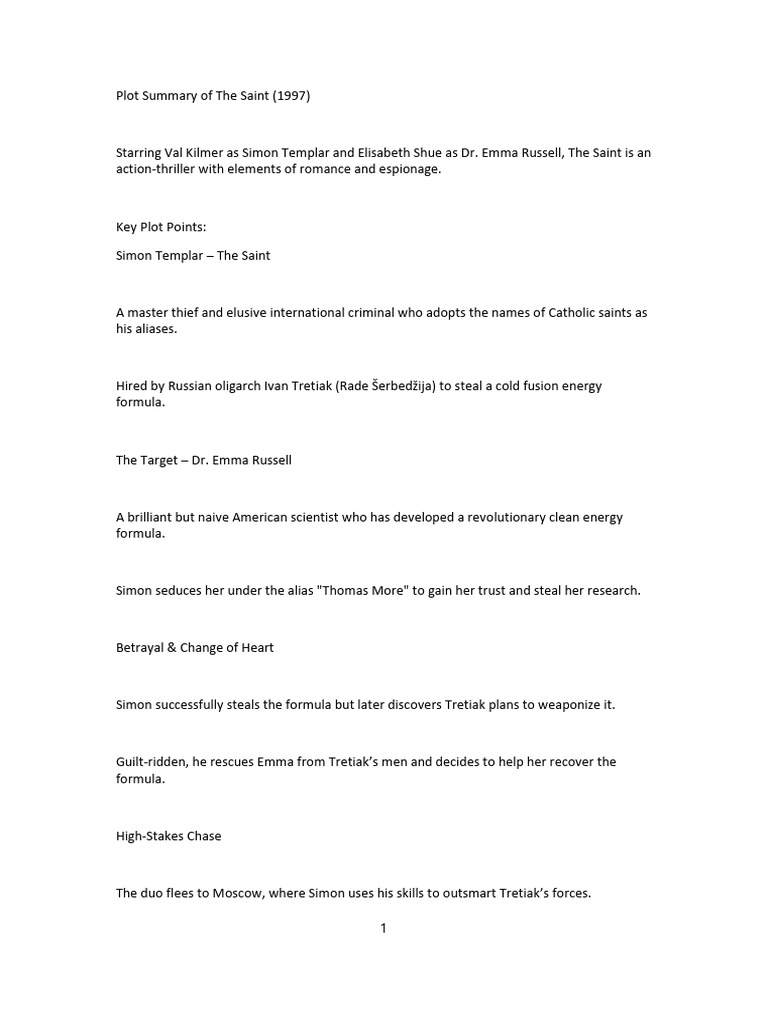 Plot Summery Saint | PDF