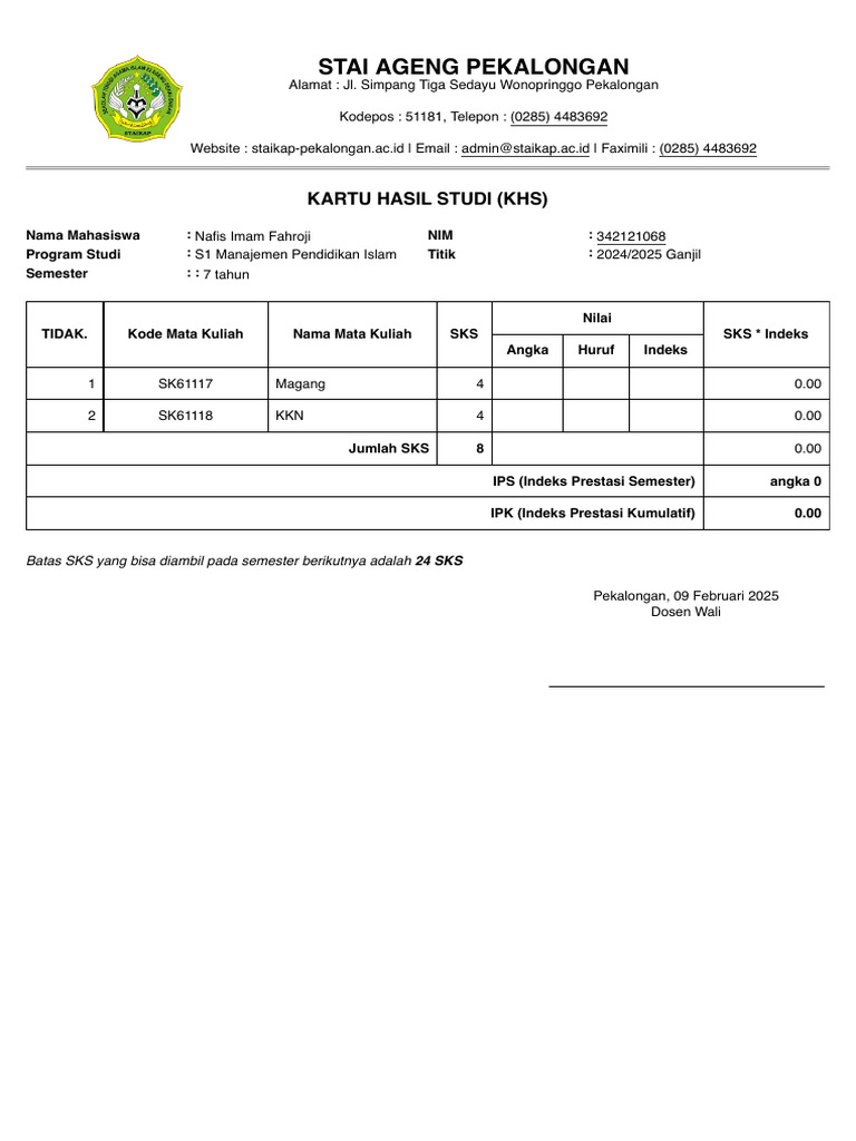 Cetak Laporan KHS Mahasiswa | PDF