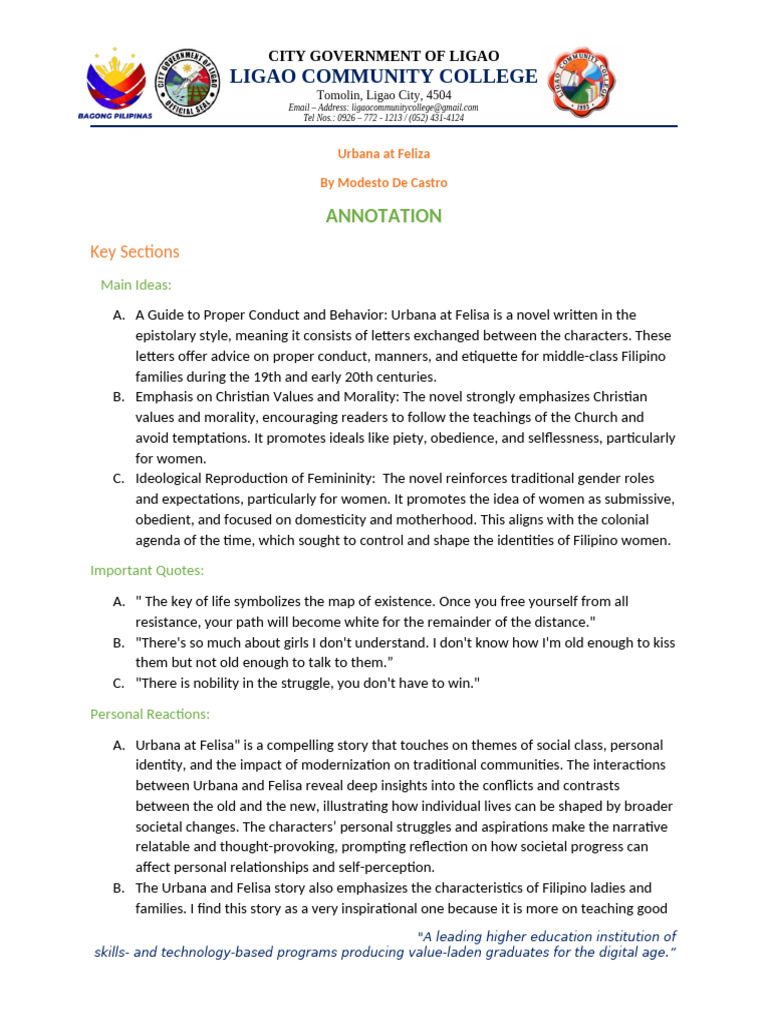 Annotation of Urbana and Feliza | PDF | Etiquette | Narrative