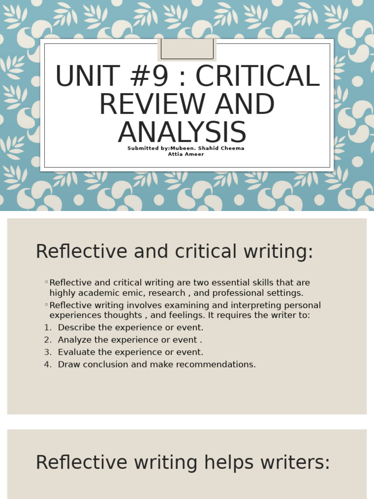 Critical Review and Analysis Guide | PDF | Analysis | Methodology