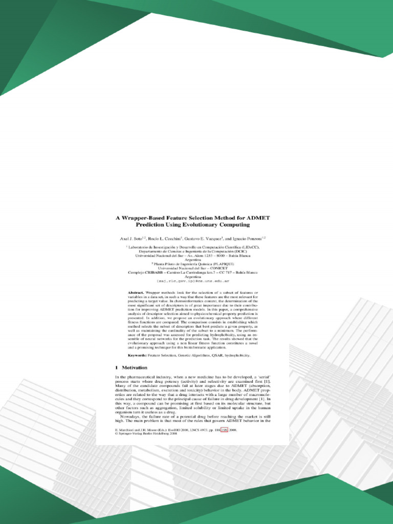 A Wrapper Based Feature Selection Method For ADMET Prediction Using Evolutionary Computing 1st ...