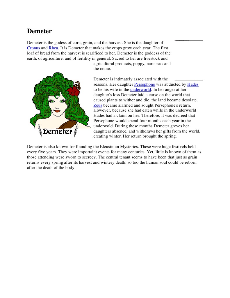 Demeter: Goddess of Harvest and Seasons | PDF | Science & Mathematics ...