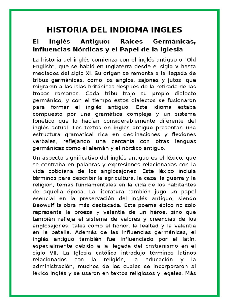 Historia del idioma inglés | PDF | Idioma en Inglés | Anglosajones