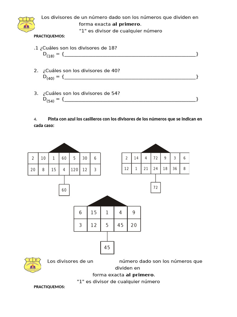 Divisores de Números: Ejercicios Prácticos | PDF