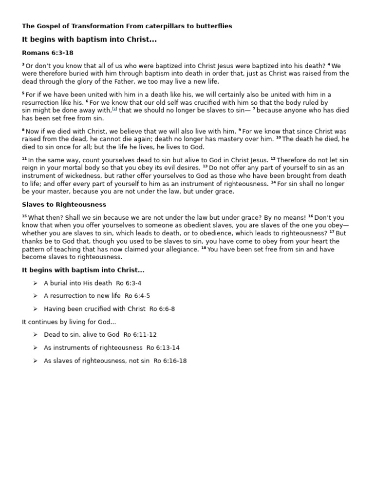 Gospel of Transformation: From Caterpillar to Butterfly | PDF | Baptism ...