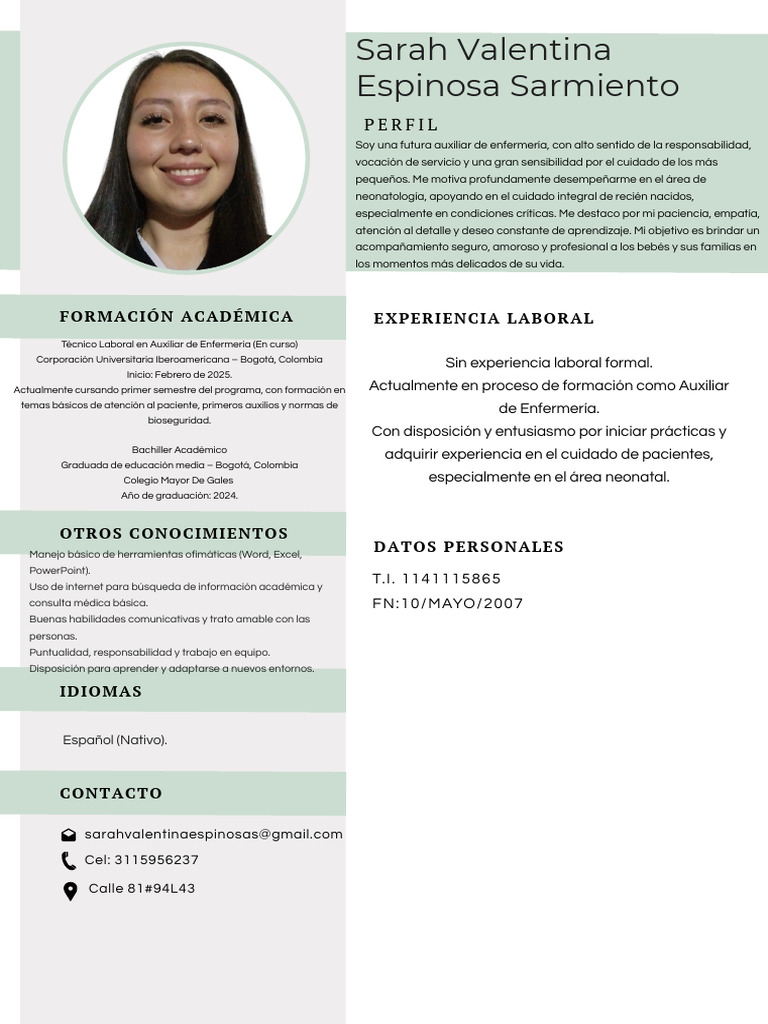 Hv Sarah Espinosa PDF | PDF | Enfermería | Aprendizaje