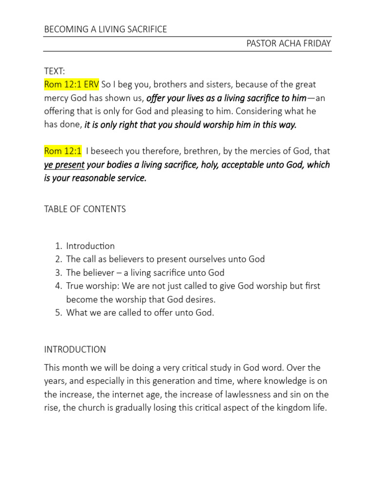 Becoming A Living Sacrifice | PDF | Jesus | Sacrifice