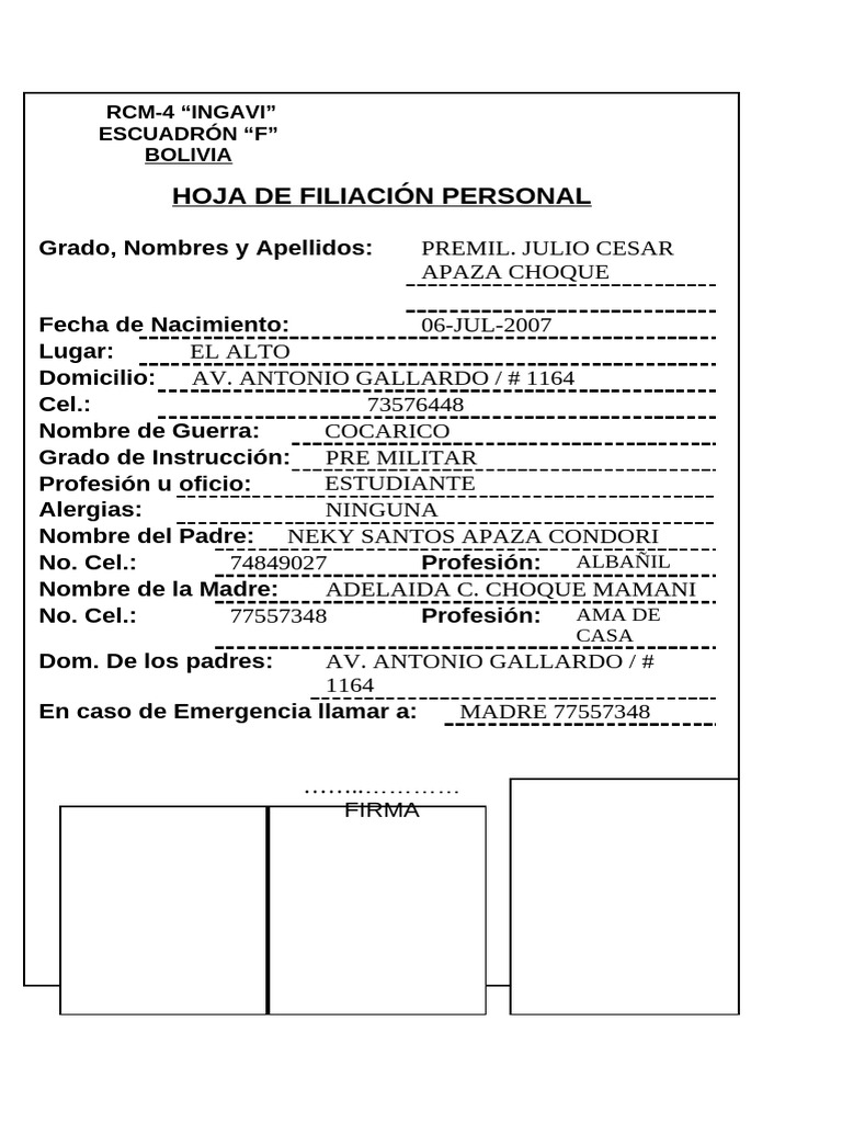 Mosol Filiacion y Croquis-1 Julio César Apaza Choque | PDF