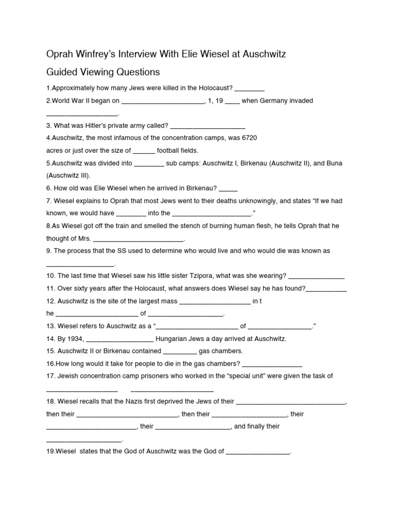 Oprah Interviews Elie Wiesel | PDF | Auschwitz Concentration Camp ...
