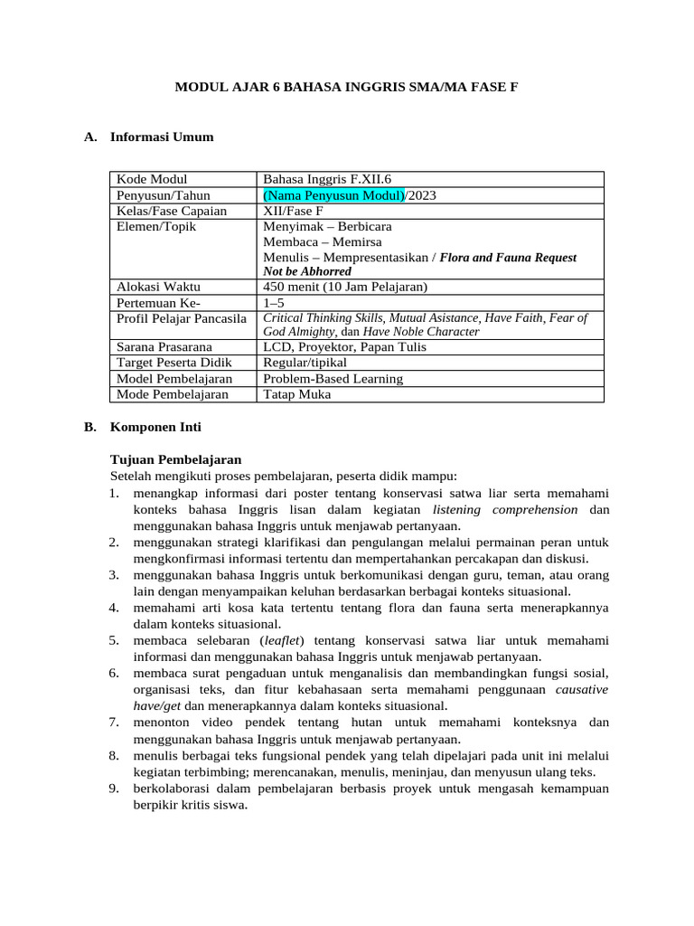 UNIT 6 - MODUL AJAR Pathway To English SMA GRADE XII | PDF