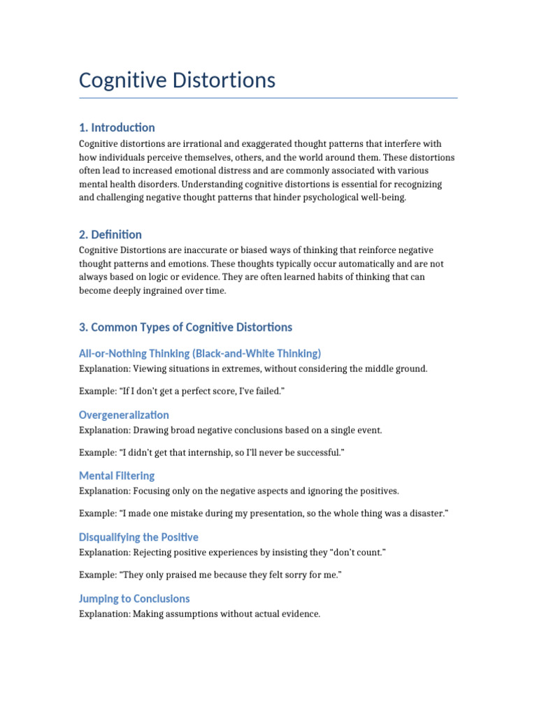 Understanding Cognitive Distortions | PDF | Cognitive Therapy ...
