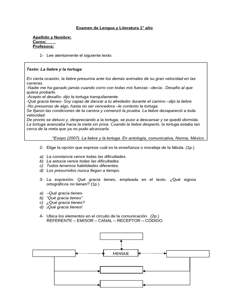 Examen de Lengua y Literatura 1 | PDF