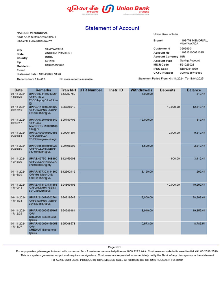 Union Bank Statement Last 6 Months | PDF | Financial Services ...