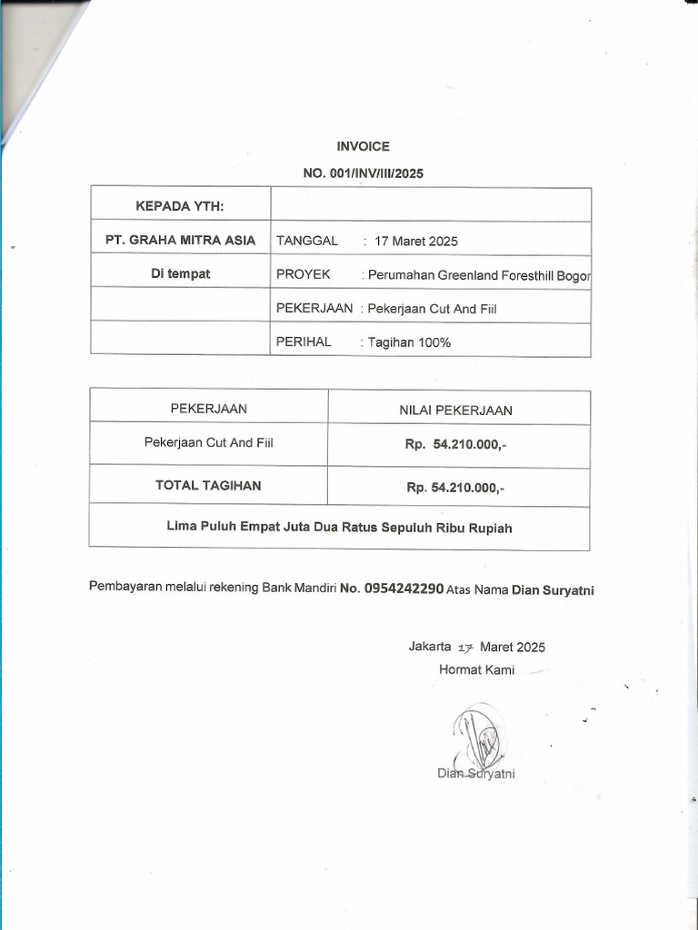 Invoice Rental Exca Bulan November 2024 | PDF