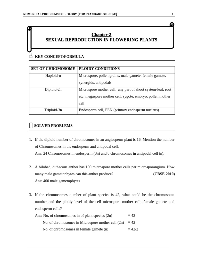 Class 12 Numerical Problems in Biology | PDF | Ploidy | Sexual Reproduction