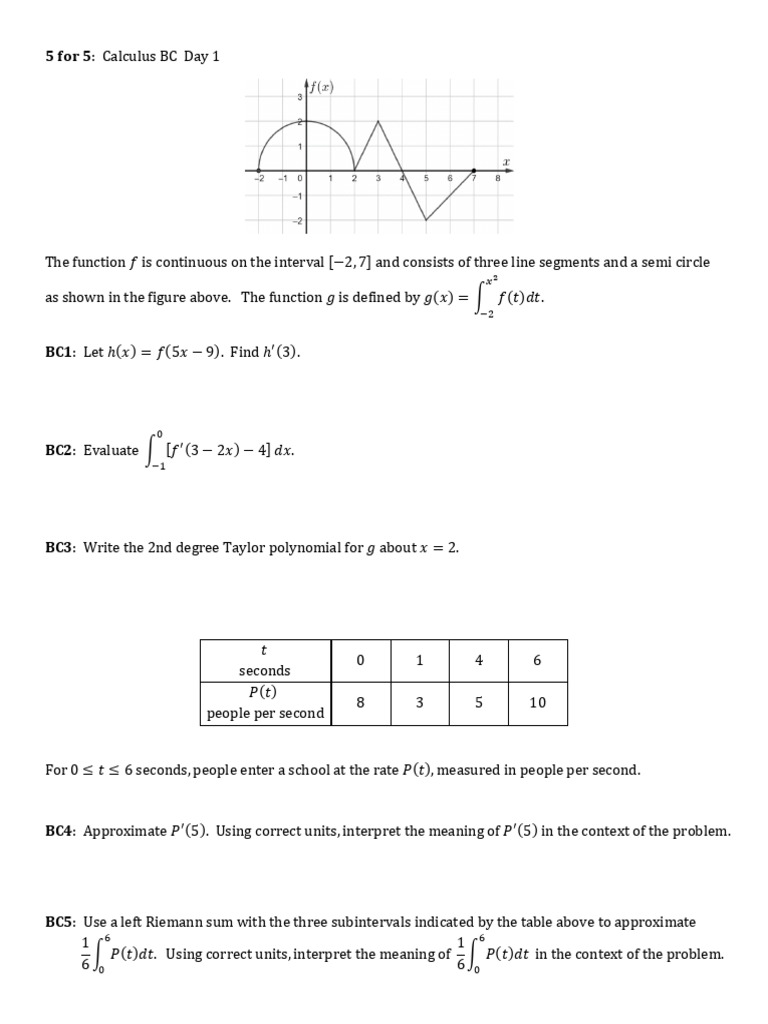 Calculus BC Exam Problems Overview | PDF | Function (Mathematics ...